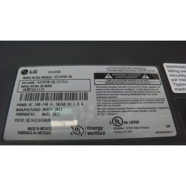 LG Power Supply EAX61124201/16 REV: 1.3, E247691 / 42LK450-UB - ALFA ...